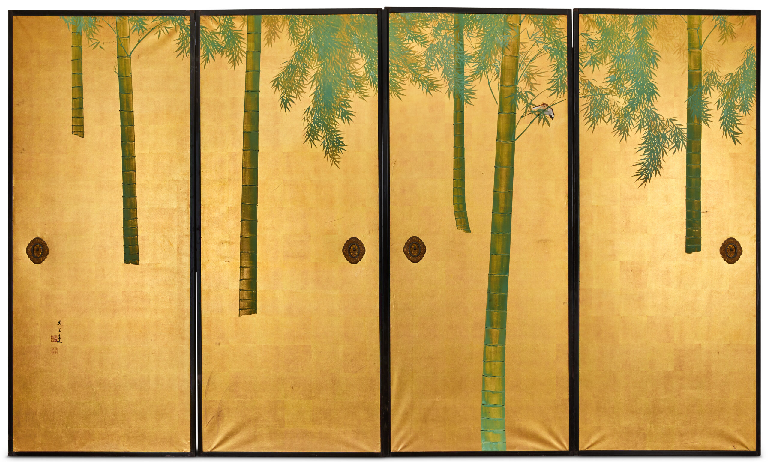 Set of Four Sliding Doors (Fusuma): Bamboo on Gold - Naga Antiques