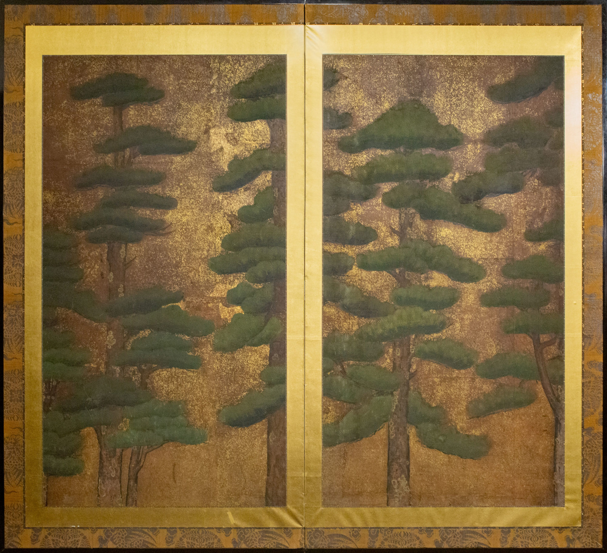 Japanese Two Panel Screen: Pine With Gold Dust - Naga Antiques
