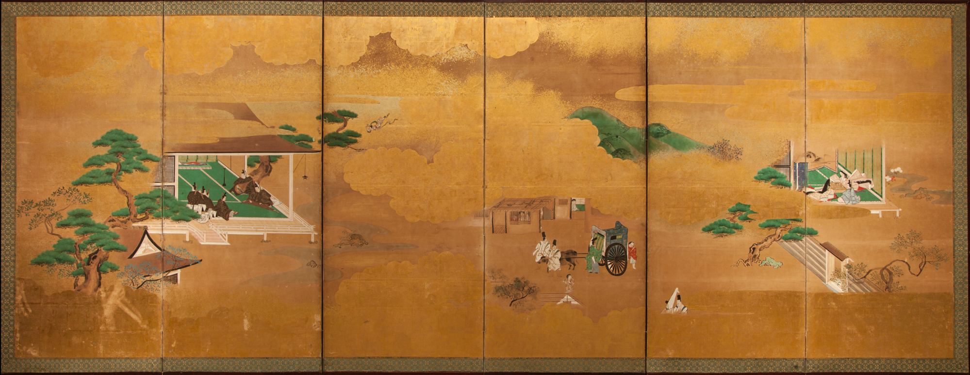 Japanese Six Panel Screen: Scenes from the Tale of Genji - Naga Antiques