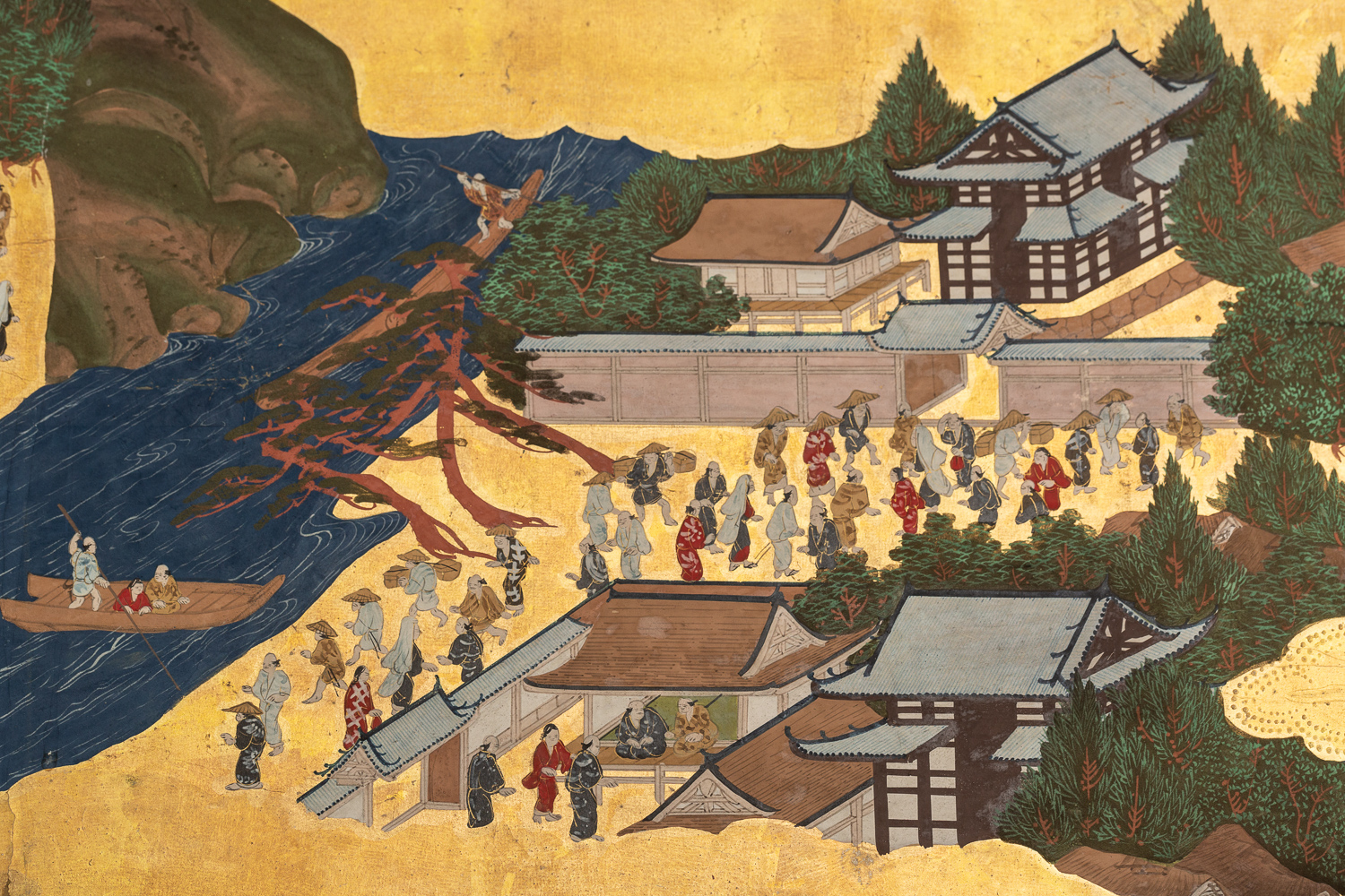 Japanese Six Panel Screen: Genre Scene - Naga Antiques