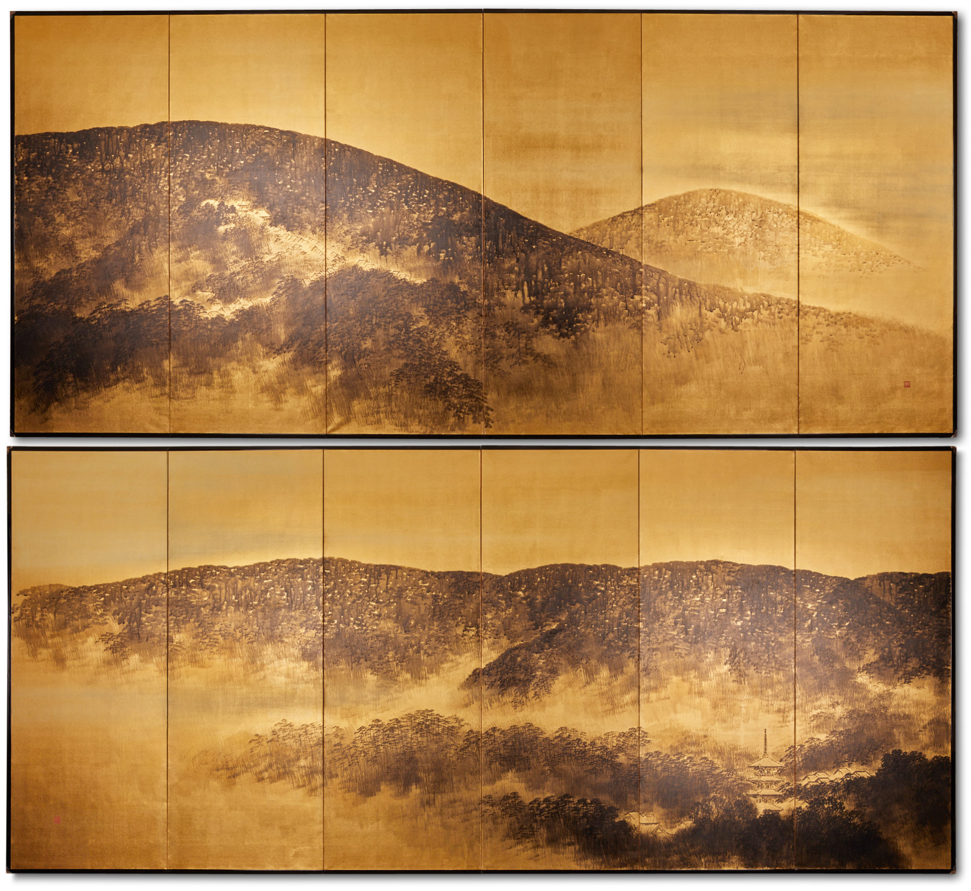 Pair of Japanese Six Panel Screens: Higashiyama Hills of Kyoto - Naga ...